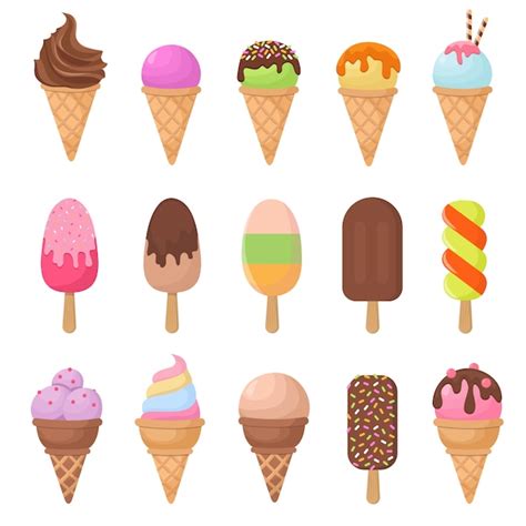 Conjunto De Vectores De Helado De Dibujos Animados Vector Premium