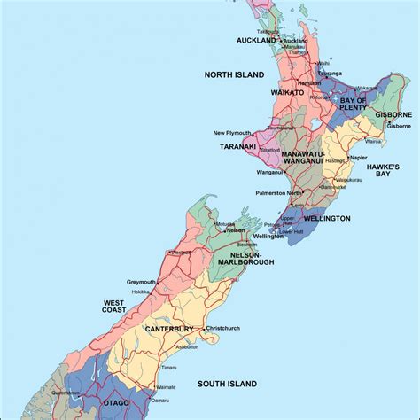 New Zealand Political Map Eps Illustrator Map A Vector Eps Maps