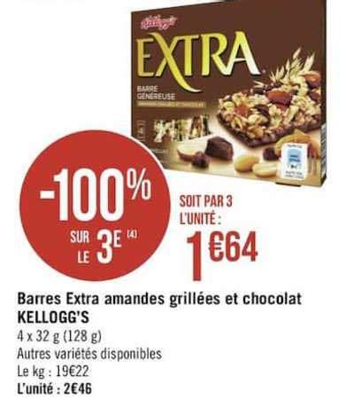 Promo Barres Extra Amandes Grillées Et Chocolat Kellogg s 100 Sur Le