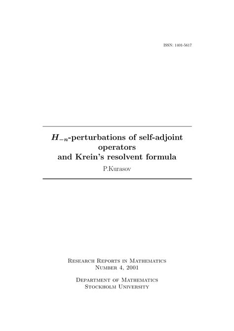 pdf mathcal{h} n perturbations of self adjoint operators and krein s resolvent formula