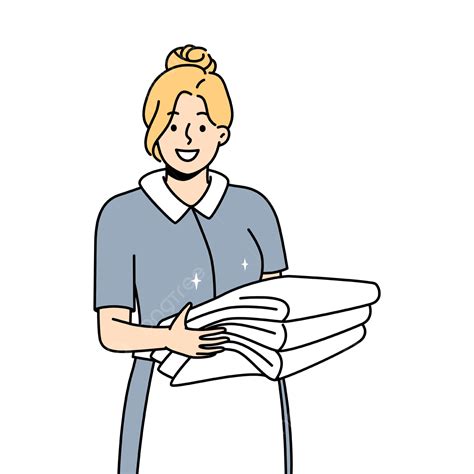 Smiling Housekeeper With Stack Of Towels Woman Housekeeper Clean Png