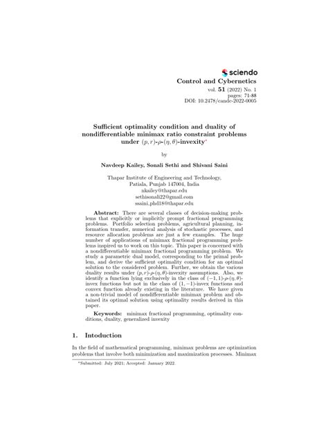 pdf sufficient optimality condition and duality of nondifferentiable minimax ratio constraint