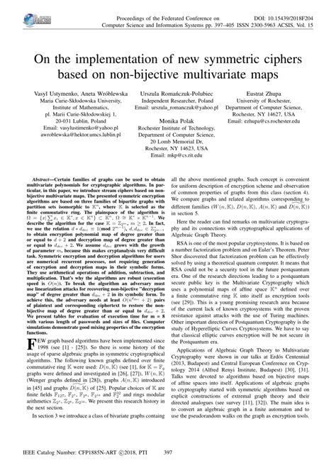 pdf on the implementation of new symmetric ciphers based on non bijective multivariate maps