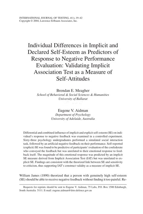 pdf individual differences in implicit and declared self esteem as predictors of response to
