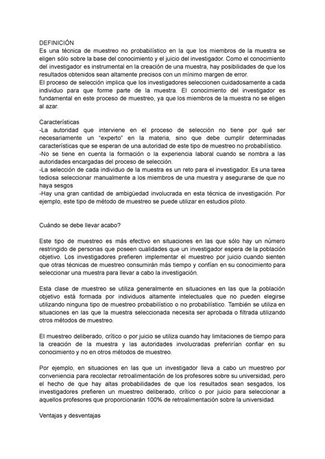 De juicio DEFINICIÓN Es una técnica de muestreo no probabilístico en