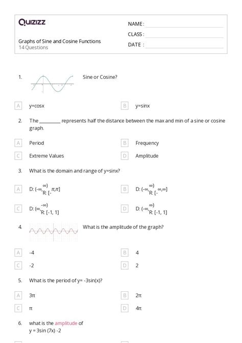 Graph Sine Functions Worksheets For Th Class On Quizizz Free