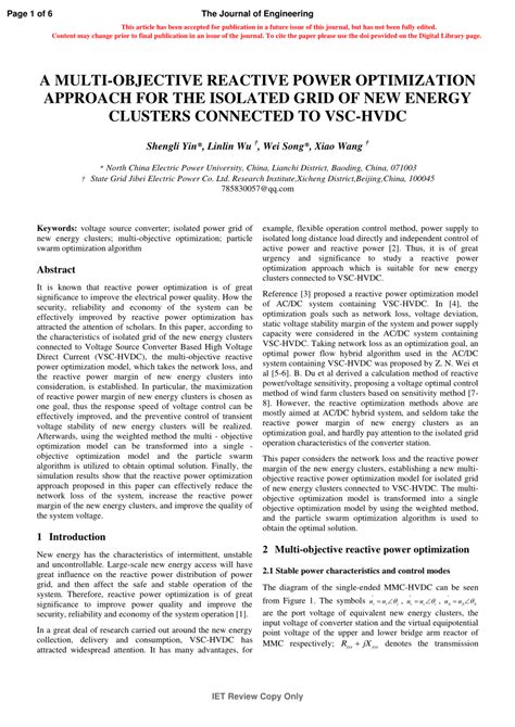 pdf multi objective reactive power optimisation approach for the isolated grid of new energy