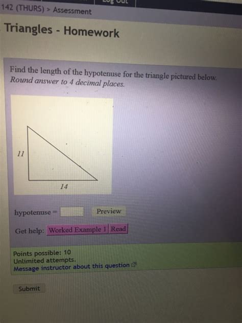 solved find the length of the hypotenuse for the triangle