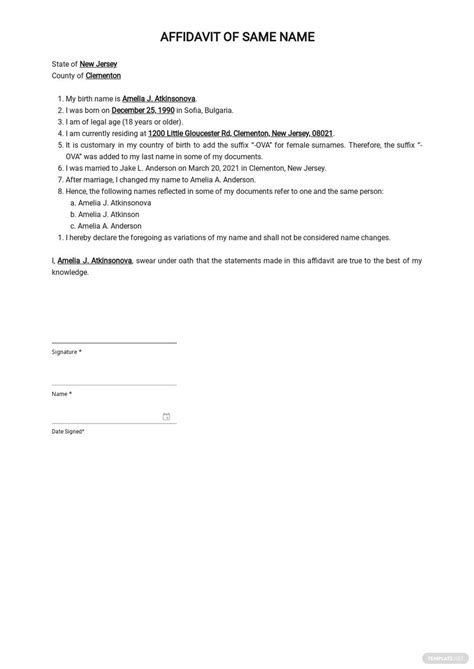 Affidavit Of Same Person Sample