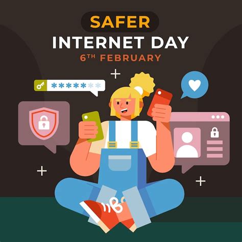 Ilustração plana para o Dia da Internet Mais Segura Vetor Premium
