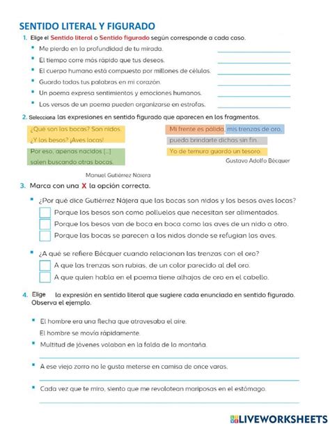 Ficha De Sentido Literal Y Figurado Sentido Literal Y Figurado