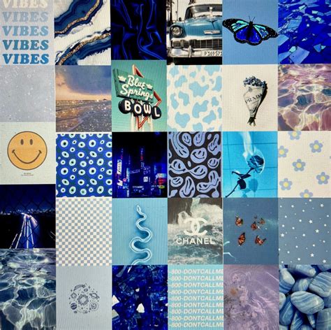 Wall Collage Kit Blue Aesthetic Retro Soft Light Blue Happy Wall Art Etsy