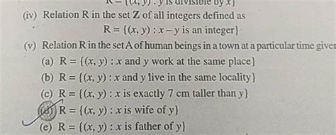 iv relation r in the set z of all integers defined as r { x y x−y is a