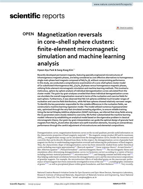 pdf magnetization reversals in core shell sphere clusters finite element micromagnetic