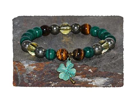 Pulsera De Malaquita Ojo De Tigre Citrino Y Pirita De 8 Mm Pulsera