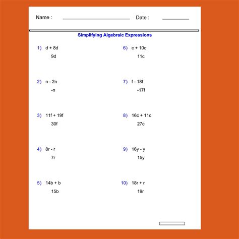 simplifying variables worksheets addition and subtraction 2 terms algebraic made by teachers