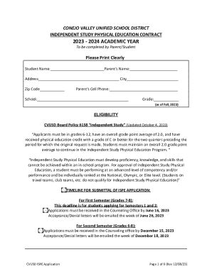 Fillable Online INDEPENDENT STUDY PHYSICAL EDUCATION CONTRACT Fax