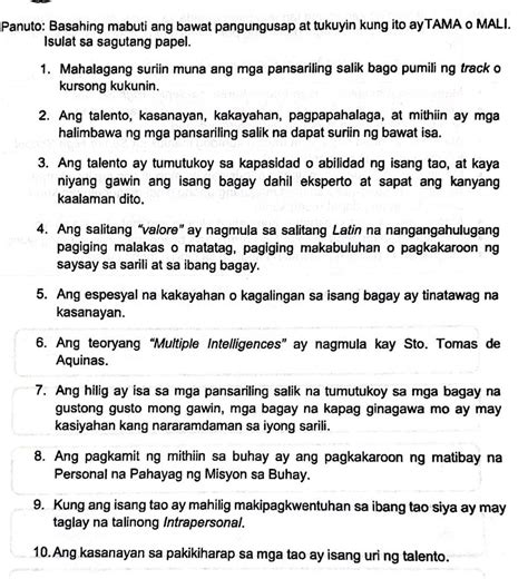 Panuto Basahing Mabuti Ang Bawat Pangungusap StudyX