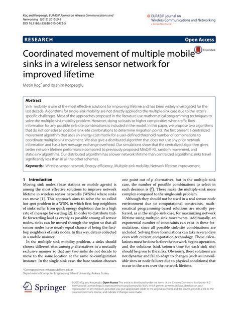 pdf coordinated movement of multiple mobile sinks in a wireless sensor network for improved