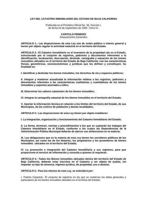 PDF LEY DEL CATASTRO INMOBILIARIO DEL ESTADO DE BAJA El