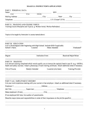 Fillable Online SEAGULL INSTRUCTORS APPLICATION Fax Email Print PdfFiller