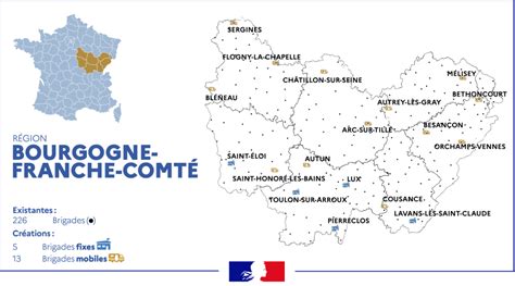 238 nouvelles brigades de Gendarmerie créées la carte région par