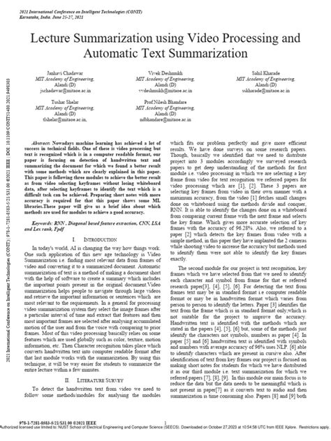 lecture summarization using video processing and automatic text summarization pdf