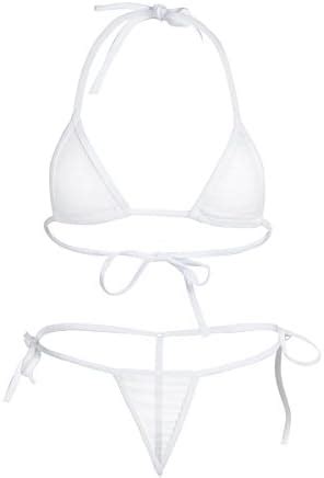 Womens Sheer Extreme Bikini Halterneck Top And Tie Sides Micro Thong