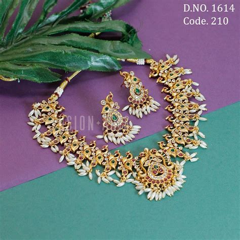 Brass Golden Fusion Arts South Indian Style Traditional Necklace Set