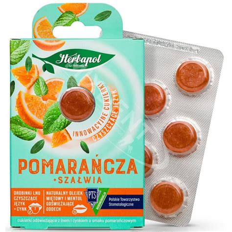 HERBAPOL Cukierki czyszczące język o smaku pomarańczowym z szałwią 8szt