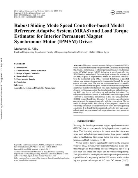 pdf robust sliding mode speed controller based model reference adaptive system mras and load