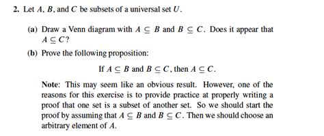 solved 2 let a b and c be subsets of a universal set u