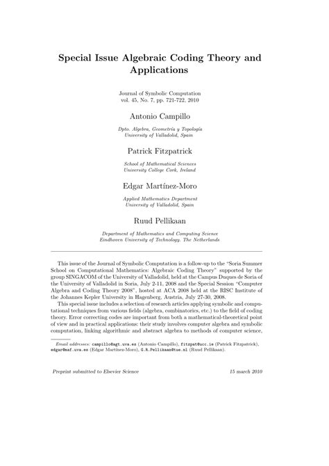 pdf special issue algebraic coding theory and applications