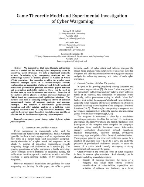 pdf game theoretic model and experimental investigation of cyber wargaming