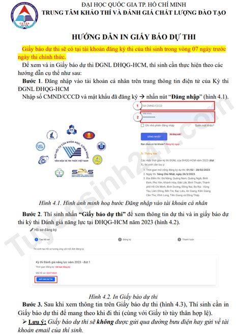 Hướng dẫn xem và in giấy báo dự thi ĐGNL ĐHQG HCM 2023
