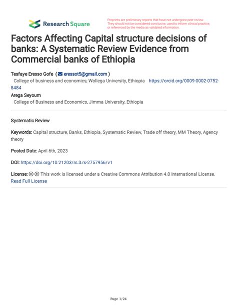 PDF Factors Affecting Capital Structure Decisions Of Banks A