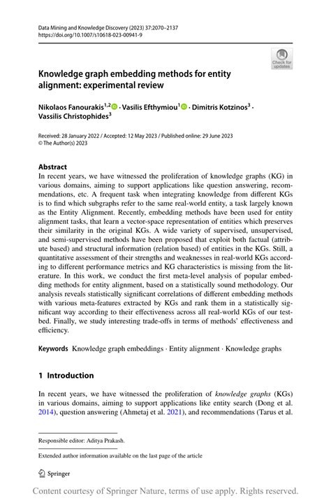 pdf knowledge graph embedding methods for entity alignment experimental review