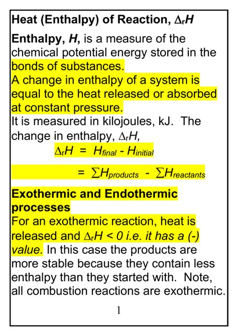 Heat Enthalpy Of Reaction D R H