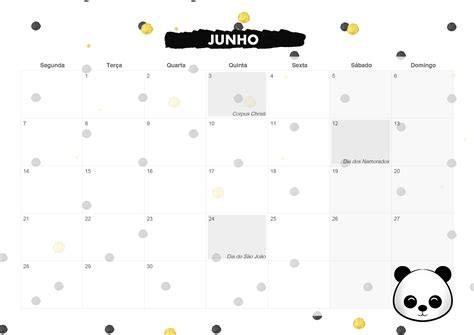 Calendario Mensal Panda Junho Fazendo A Nossa Festa
