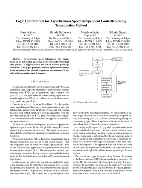 pdf logic optimization for asynchronous speed independent controllers