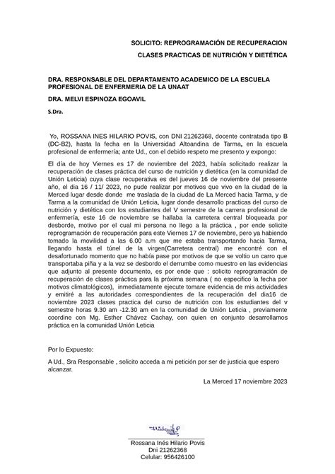 Solicito Recuperacion DE Clases 16 NOV 2023 SOLICITO REPROGRAMACIÓN