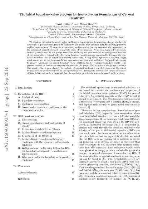 pdf the initial boundary value problem for free evolution formulations of general relativity