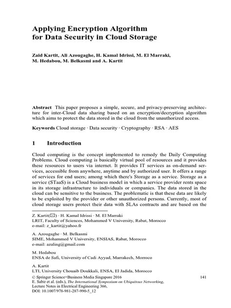 applying encryption algorithm for data security in cloud storage pdf cloud computing