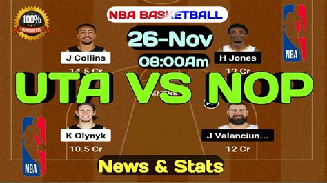 UTA VS NOP DREAM11 PREDICTION UTA VS NOP NBA BASKETBALL UTAH JAZZ