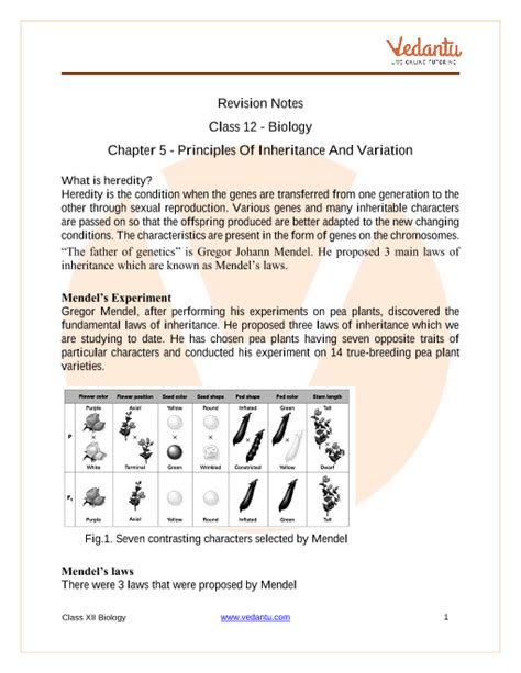 cbse class 12 biology chapter 5 principles of inheritance and variation revision notes