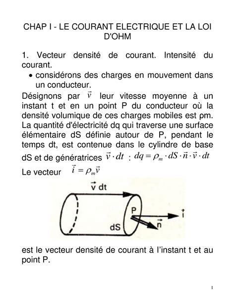E141 Cours CHAP I LE COURANT ELECTRIQUE ET LA LOI D OHM Vecteur