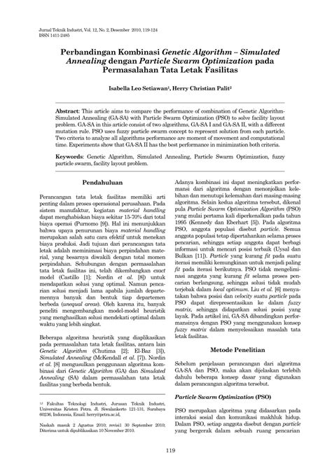 pdf perbandingan kombinasi genetic algorithm simulated annealing dengan particle swarm