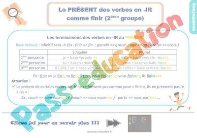 Le Pr Sent Des Verbes En Ir Comme Finir Me Groupe Au Ce Le On