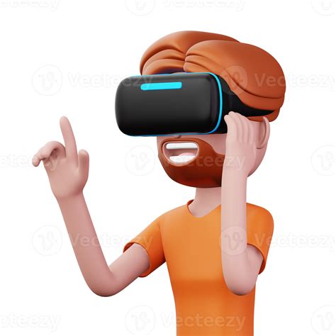 Happy Man Using Virtual Reality Headset Cute Cartoon Character With Vr