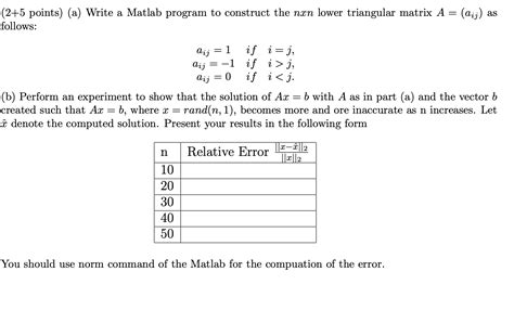 solved 2 5 points a write a matlab program to construct